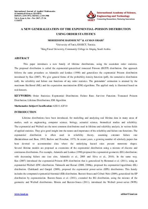 Pdf A New Generalization Of The Exponential Poisson Distribution Using Order Statistics