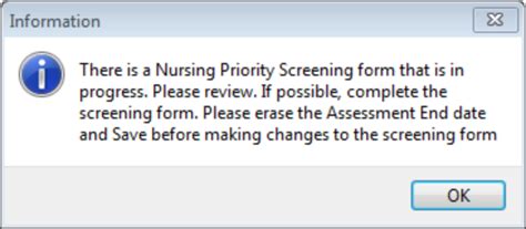 Error Message In Nursing Priority Screening At Assessment Closure PARIS User Help