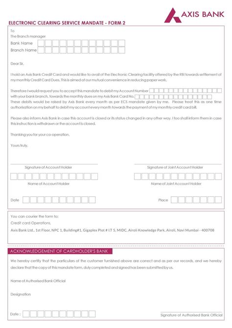 Axis Bank Standing Instruction Form Download In Pdf