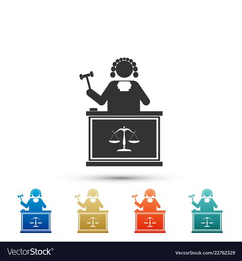 Judge with gavel on table icon white background Vector Image