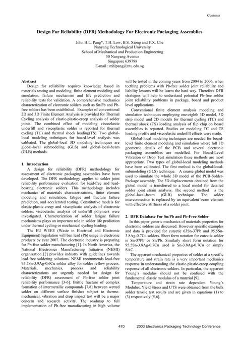 Pdf Design For Reliability Dfr Methodology For Electronic Packaging Assemblies