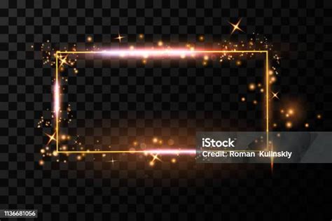 조명 효과와 벡터 황금 프레임입니다 빛나는 사각형 배너입니다 검은 투명 배경에 고립 벡터 일러스트 레이 션 Eps 10 0명에 대한 스톡 벡터 아트 및 기타 이미지 Istock