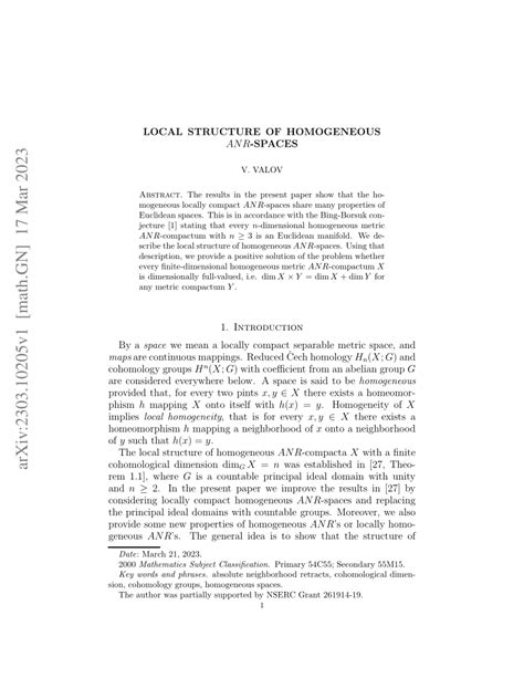 Pdf Local Structure Of Homogeneous Anr Spaces