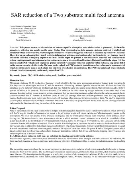 Pdf Sar Reduction Of A Two Substrate Multi Feed Antenna