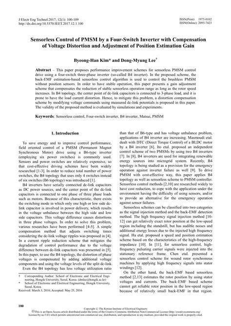 PDF Sensorless Control Of PMSM By A Four Switch Inverter With Compensation Of Voltage