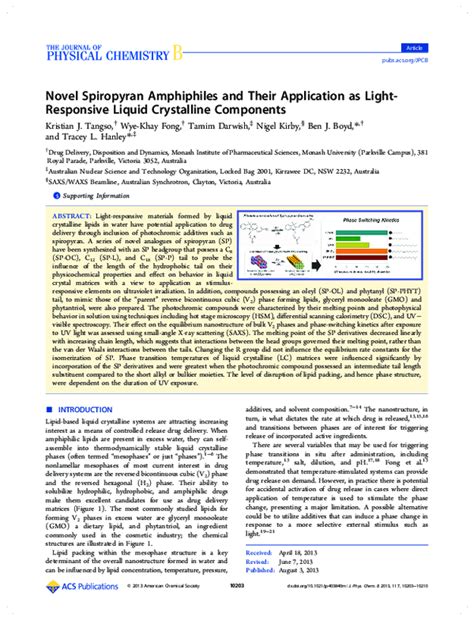 Pdf Novel Spiropyran Amphiphiles And Their Application As Light Responsive Liquid Crystalline