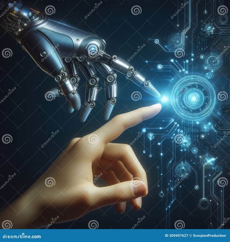 Human And Robot Hand Interaction Stock Illustration Illustration Of Advancement Collaboration