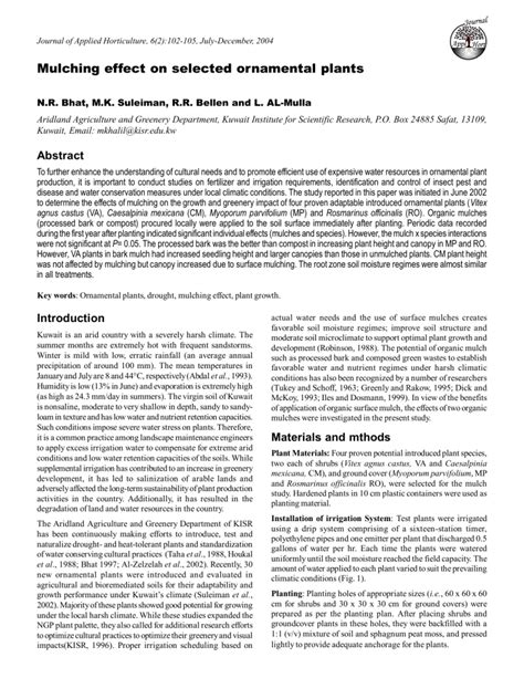 Mulching Effect On Ornamental Plants In Arid Climates
