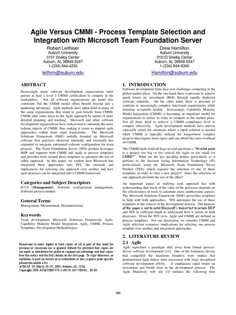 Agile Versus Cmmi Process Template Selection And Integration With