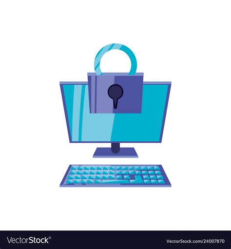 Desktop Computer With Padlock Secure Royalty Free Vector