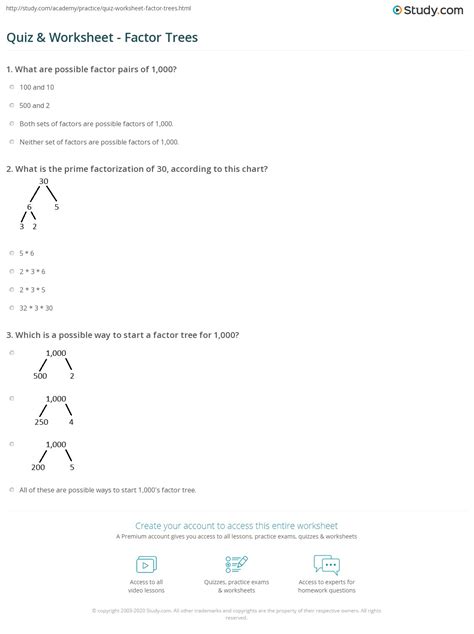 Quiz And Worksheet Factor Trees Quiz And Worksheet Factor Trees