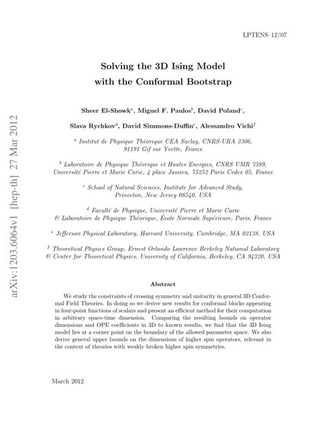 Pdf Solving The 3d Ising Model With The Conformal Bootstrap