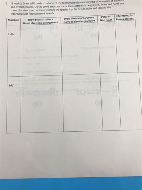 Solved Marks Draw Valid Lewis Structures Of The Following Chegg