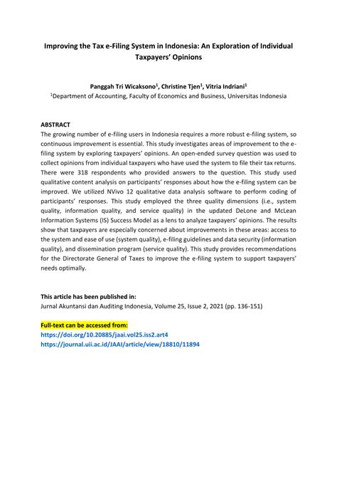 Pdf Improving The Tax E Filing System In Indonesia An Exploration Of