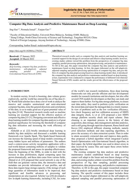 Pdf Computer Big Data Analysis And Predictive Maintenance Based On Deep Learning