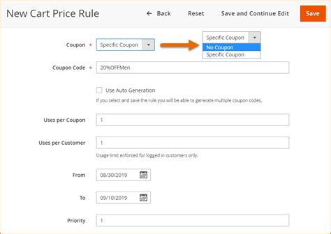 how to setup cart price rules in magento 2