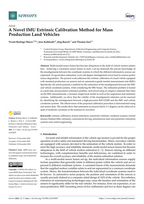 Pdf A Novel Imu Extrinsic Calibration Method For Mass Production Land Vehicles
