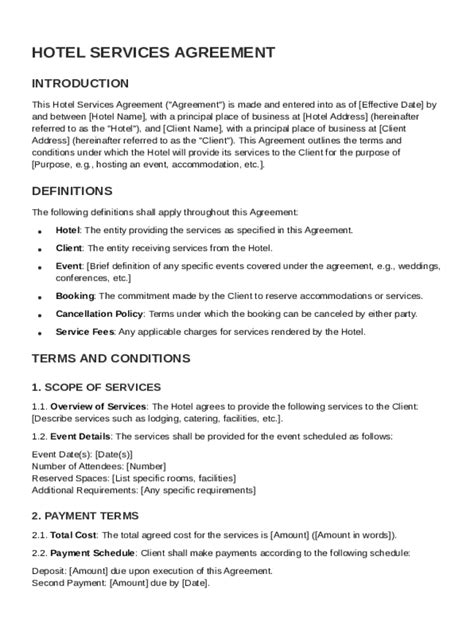 Hotel Contract Template Form Fill Online Printable Fillable Blank