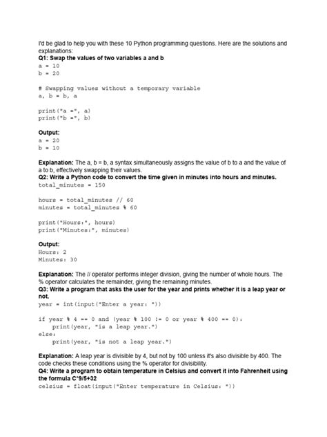 Q1 Swap The Values Of Two Variables A And B Q2 Wr Pdf