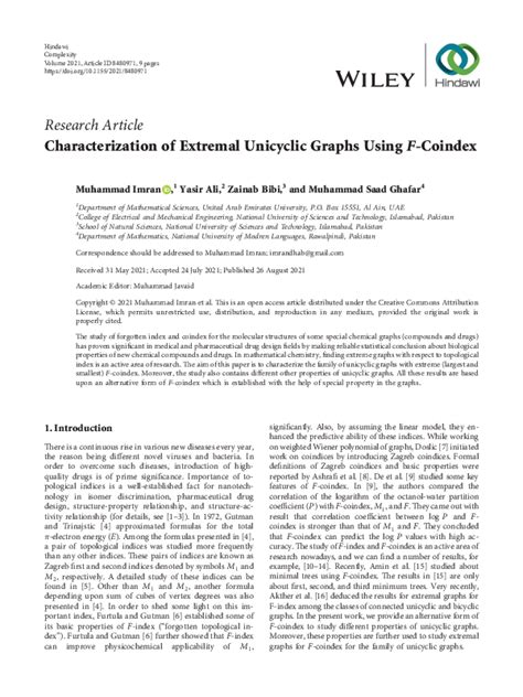 Pdf Characterization Of Extremal Unicyclic Graphs Using F Coindex Yasir Ali