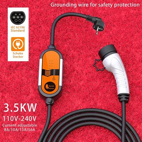 feyree 전기 자동차용 휴대용 ev 충전기 타입 2 iec62196 2 16a evse 충전 케이블 타입 1 sae