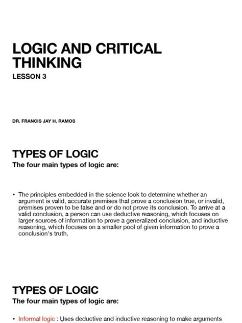Lesson 3 Logic And Ct Types Of Logic Pdf Logic Argument