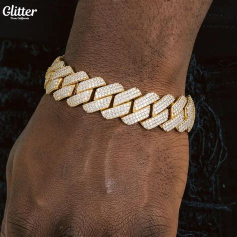 19mm Iced Out Prong Chain Bracelet 【goldsilver】 Glitter