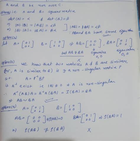 Let A And B Be Nxn Matrices Over C Then A Ab And Ba Always Have The Same Set