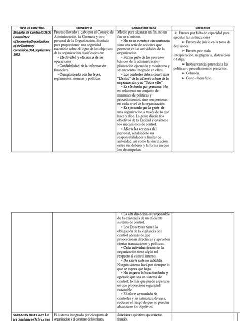 Cuadro Comparativo Tipos De Control Interno Planificación Business