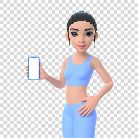 Premium Psd Character Woman Shows A Smartphone With A White Blank Screen Mockup Isolated On