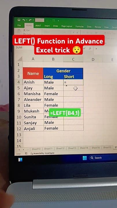 Left Function In Ms Excel 😯excel Shorts Exceltricks Exceltips