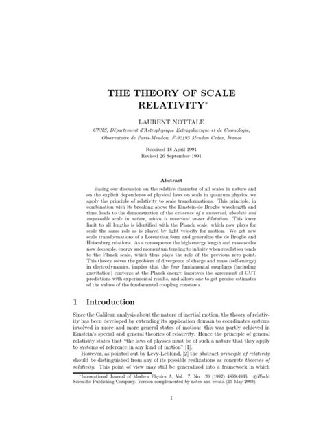 The Theory Of Scale Relativity Pdf Special Relativity Spacetime