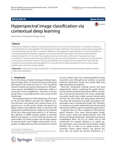 PDF Hyperspectral Image Classification Via Contextual Deep Learning