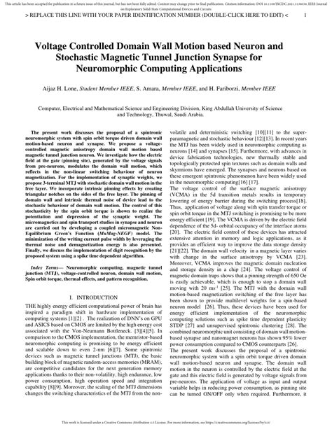 Pdf Voltage Controlled Domain Wall Motion Based Neuron And Stochastic Magnetic Tunnel Junction