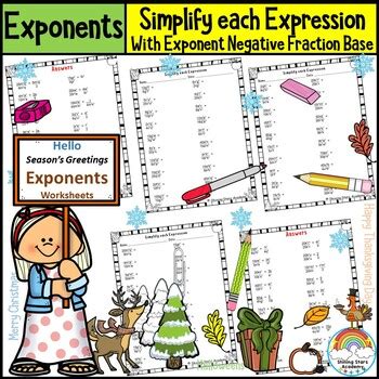 Exponents Simplify The Expression With Exponent Negative Fraction Base Worksheet