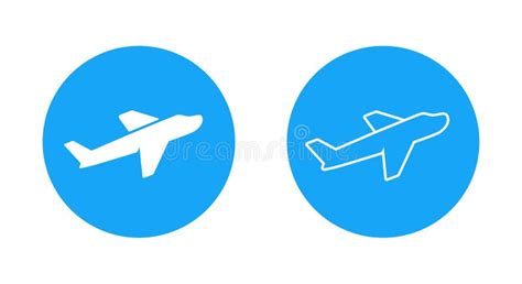Outline Airplane Plane Icon On Blue Circle Flight Sign Symbol Travel Concept Stock Vector