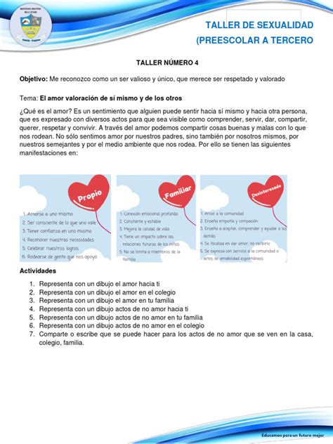Taller 4 Sex 0°a 3° Pdf Relaciones Personales Crianza Y Desarrollo