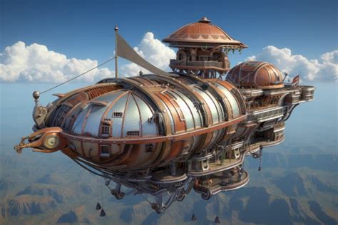 Medieval Airship Stylized Travel Generate Ai Stock Image Image Of