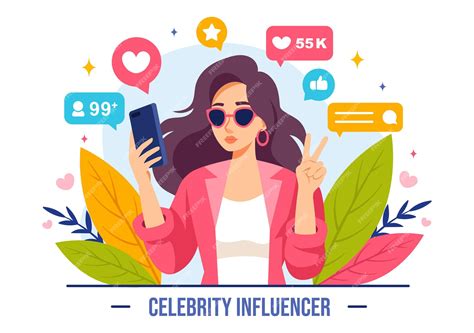 Premium Vector Celebrity Influencer Vector Illustration With Posts On