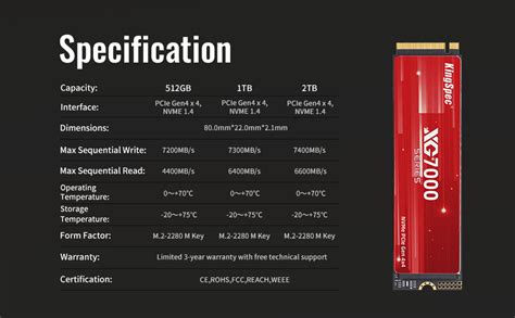 KingSpec XG 7000 2TB M.2 2280 PCIe 4.0x4 NVME 1.4 Speed up to 7400MB/s ...