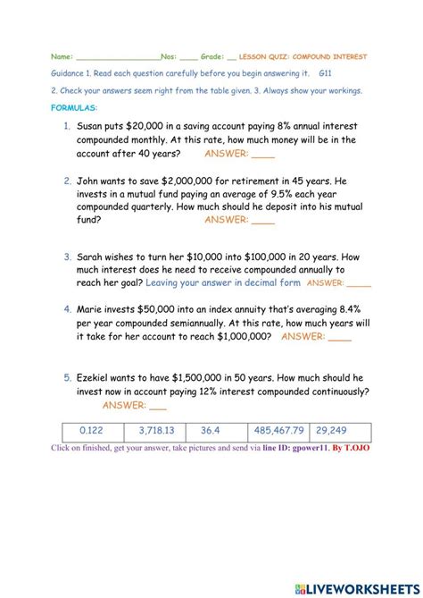 Compound Interest Worksheet With Answer Key Pdf 20 Scaffolded