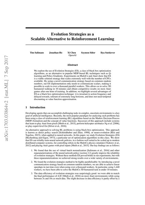 Solution Evolution Evolution Strategies As A Scalable Alternative To Reinforcement Learning