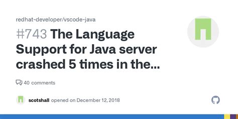 The Language Support For Java Server Crashed 5 Times In The Last 3 Minutes The Server Will Not