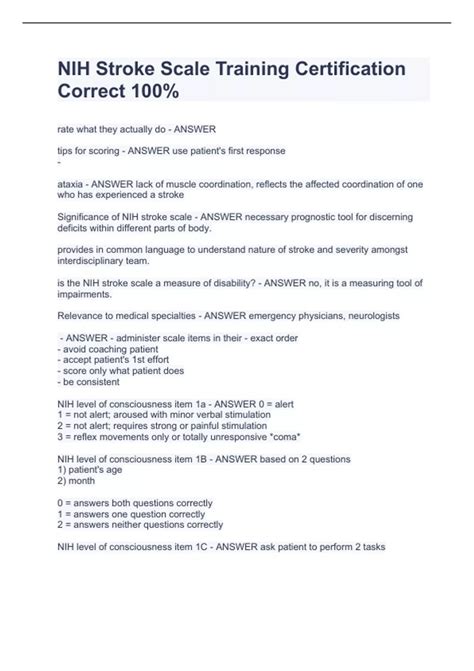 Nih Stroke Scale Training Certification Correct 100 Nih Stroke Scale Stuvia Us