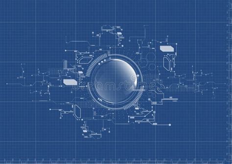 Abstract Digital Technology Futuristic Engineering Blueprint Background Vector Stock Vector