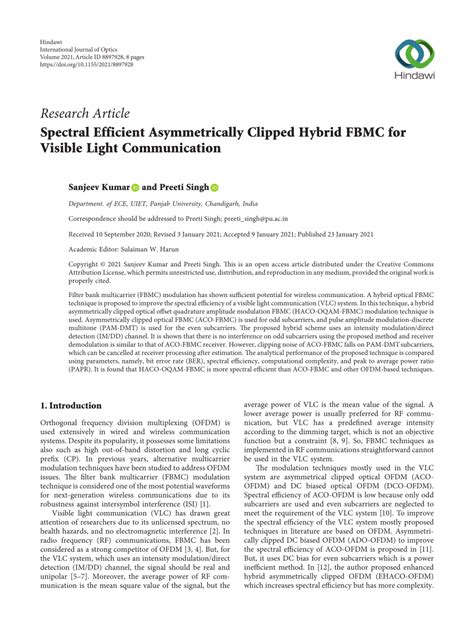 Pdf Spectral Efficient Asymmetrically Clipped Hybrid Fbmc For Visible