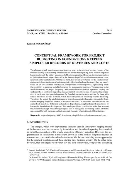 Pdf Conceptual Framework For Project Budgeting In Foundations Keeping