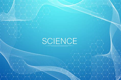 기하학적 입자 모양으로 육각형 추상적 인 배경 과학 기술 및 의료 개념 그래픽 미래지향적 인 배경 파도 흐름 육각형 디자인 벡터