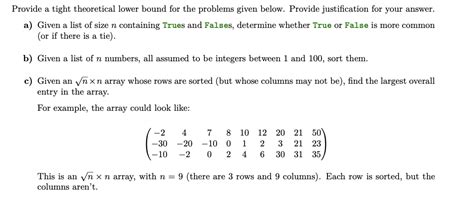 [solved] provide a tight theoretical lower bound for the