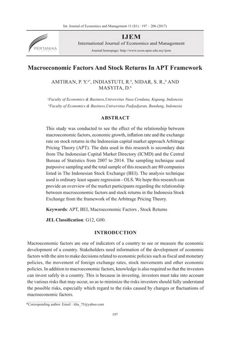Pdf Macroeconomic Factors And Stock Returns In Apt Framework
